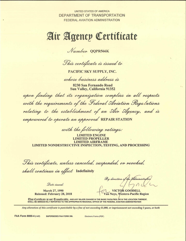 Repair Station – Pacific Sky Supply, Inc.